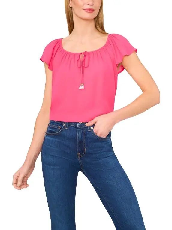 CECE DUPRAZ Scoop Neck Georgette Top - Magenta