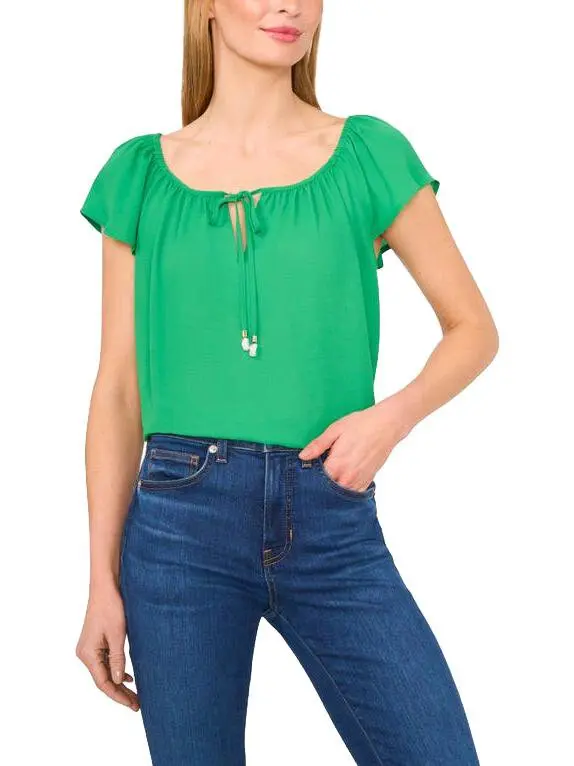 CECE DUPRAZ Scoop Neck Georgette Top - Medium Green