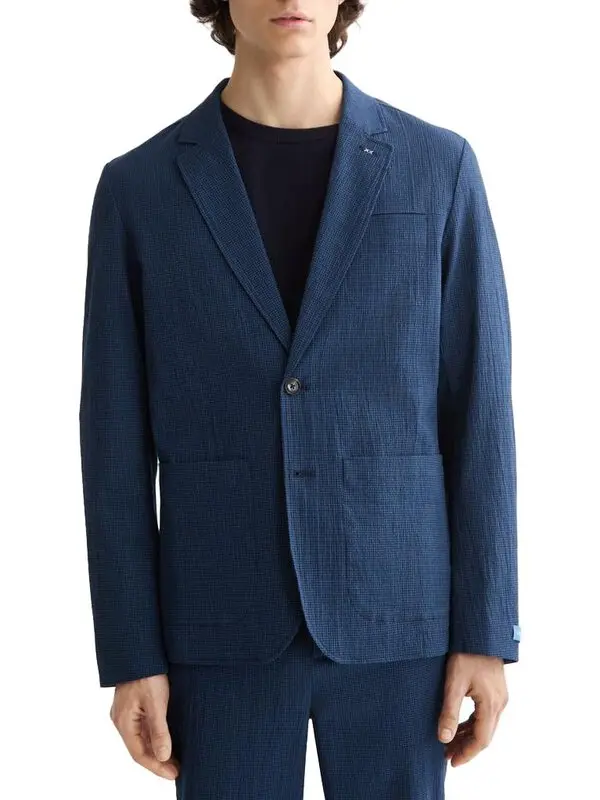Scotch & Soda Regular Fit Unconstructed Cotton Stretch Seersucker Suit Jacket - Sky Captain Mini Check