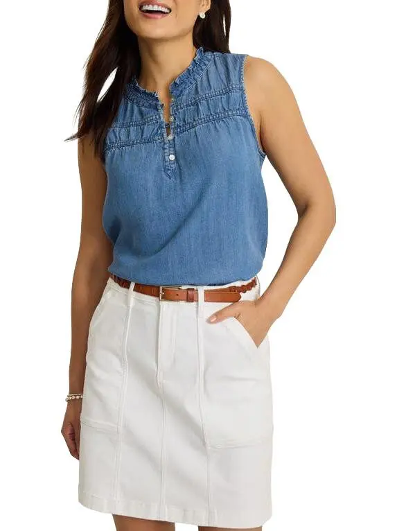 Tommy Bahama Sleeveless Chambray Top - Med Indigo Wash