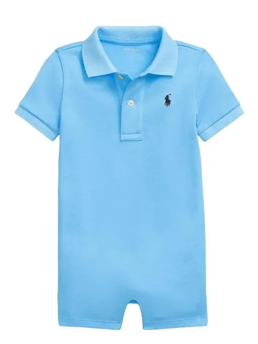 Ralph Lauren Cotton Interlock Polo Romper - Blue