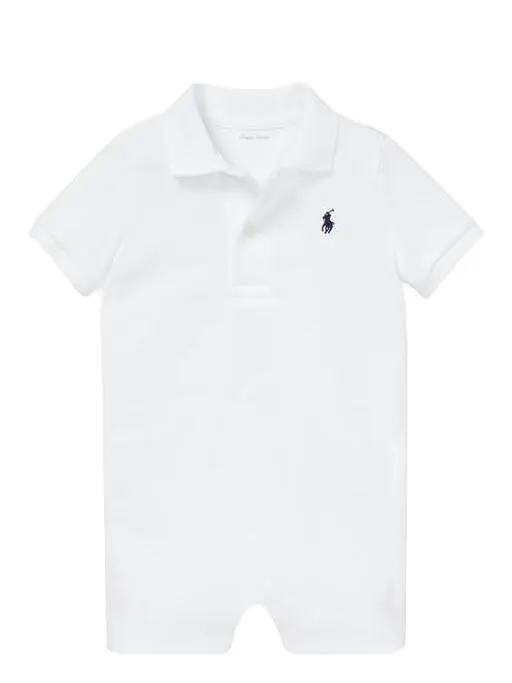 Ralph Lauren Cotton Interlock Polo Romper - White