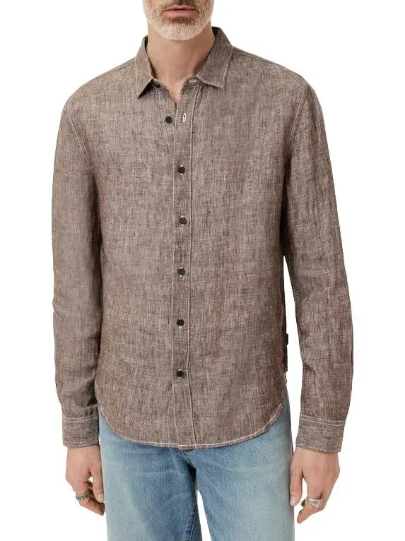 John Varvatos Ben Linen Button-up Shirt - Earth Brown