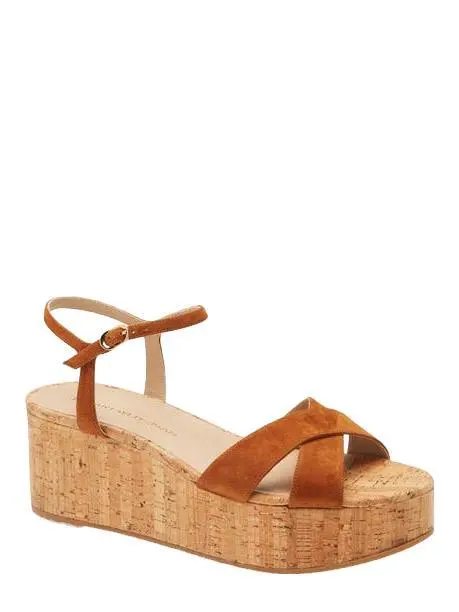 STUART WEITZMAN Dayna Wedge Sandal - Hazel/ Natural Suede / Cork