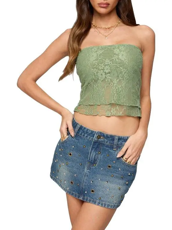 EDIKTED Lace Layered Tube Top - Olive