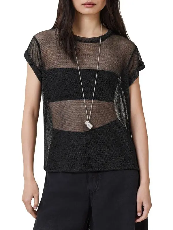 ALLSAINTS Thea Sparkle Sheer Mesh Top - Black