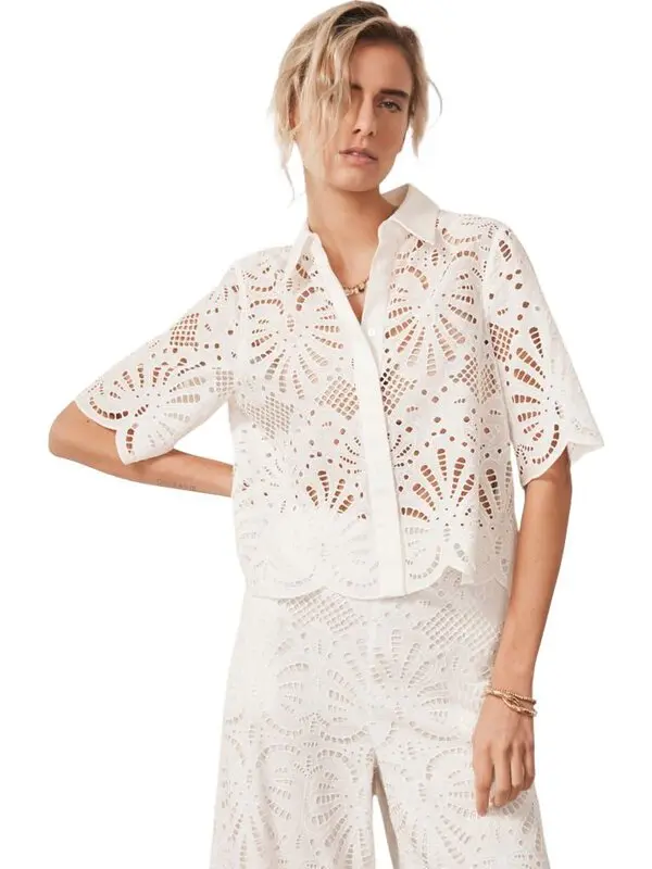 Mint Velvet Broderie Shirt - Ivory