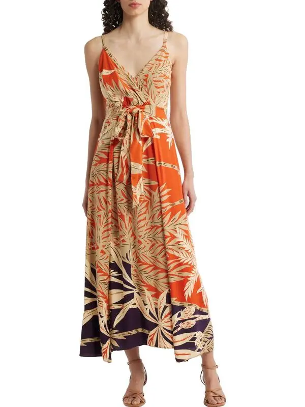 Halogen Palm Print Belted Maxi Dress - Cafe