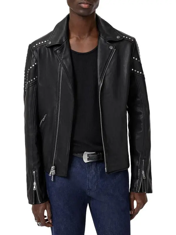 John Varvatos Daniel Oversprayed Leather Moto Jacket - Black