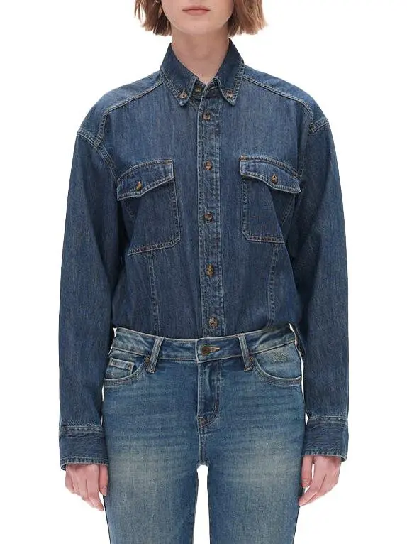 BAYEAS Oversize Denim Button-up Shirt - Dark Blue