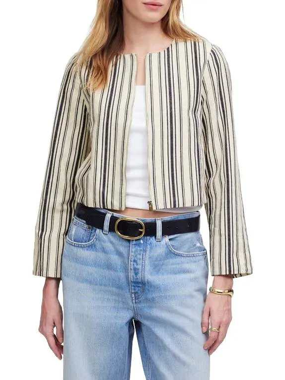 Madewell Stripe Crop Cotton & Linen Jacket - Vintage Ivory