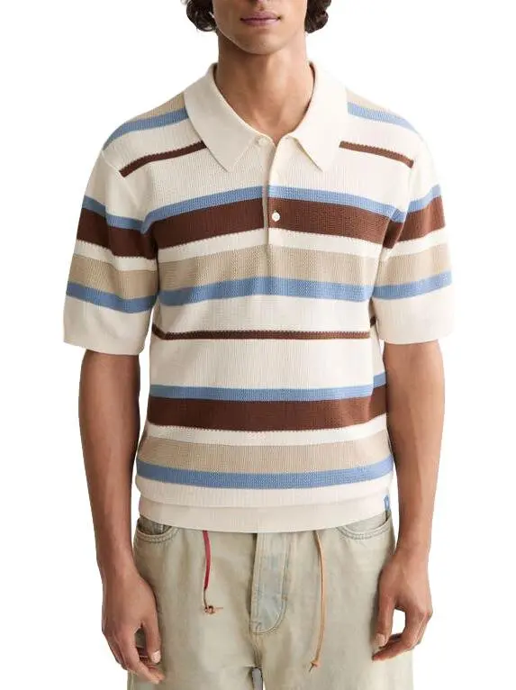 Scotch & Soda Stripe Textured Cotton Knit Polo - Plaza Taupe Stripe