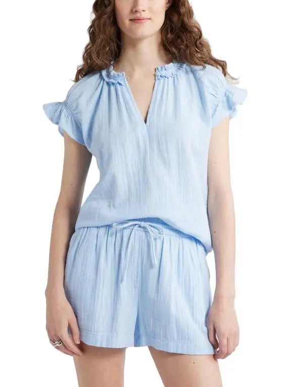 Caslon Cotton Gauze Ruffle Top - Blue Windsurfer