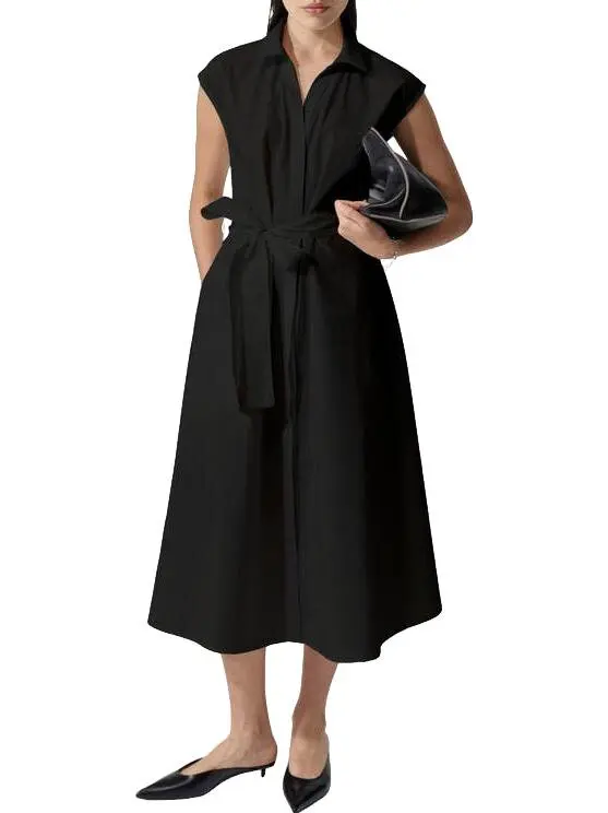 Deluc Imola Tie Waist Sleeveless Shirtdress - Black