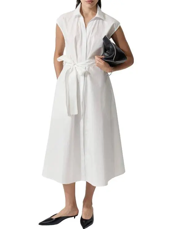 Deluc Imola Tie Waist Sleeveless Shirtdress - Off White