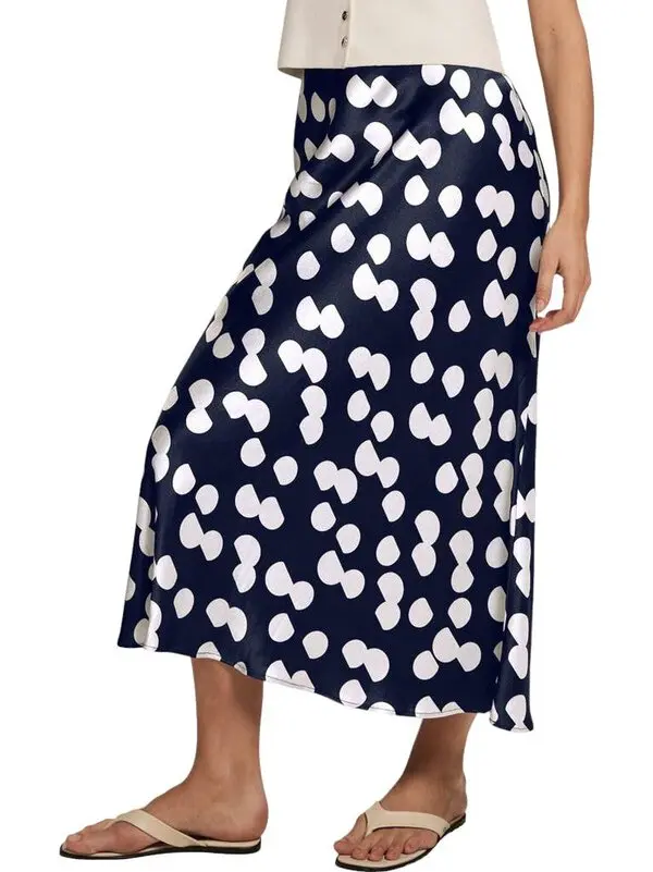 Mint Velvet Spot Print Satin Skirt - Navy