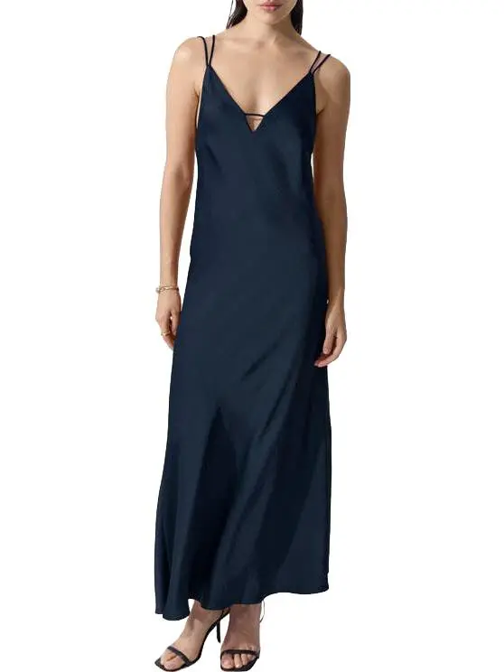 Deluc Strappy Hammered Satin Maxi Dress - Blue