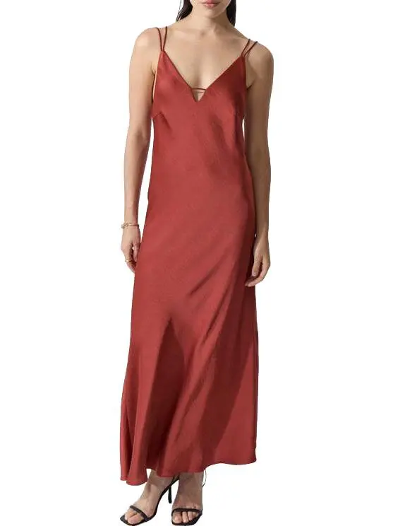 Deluc Strappy Hammered Satin Maxi Dress - Reddish Brown
