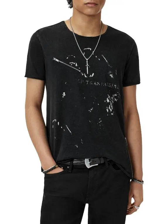 John Varvatos Raw Edge Zipper Graphic T-shirt - Black