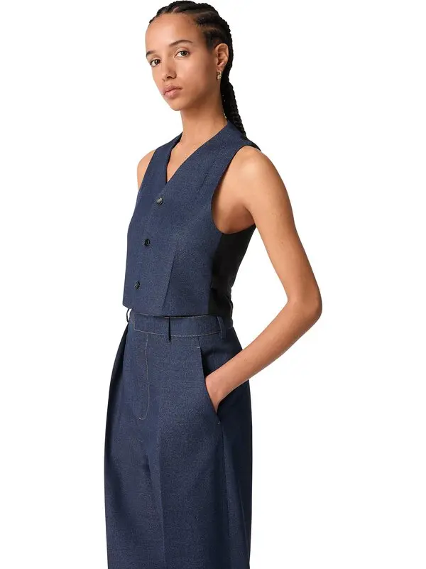 Bottega Veneta Melange Wool Gilet - Dark Indigo
