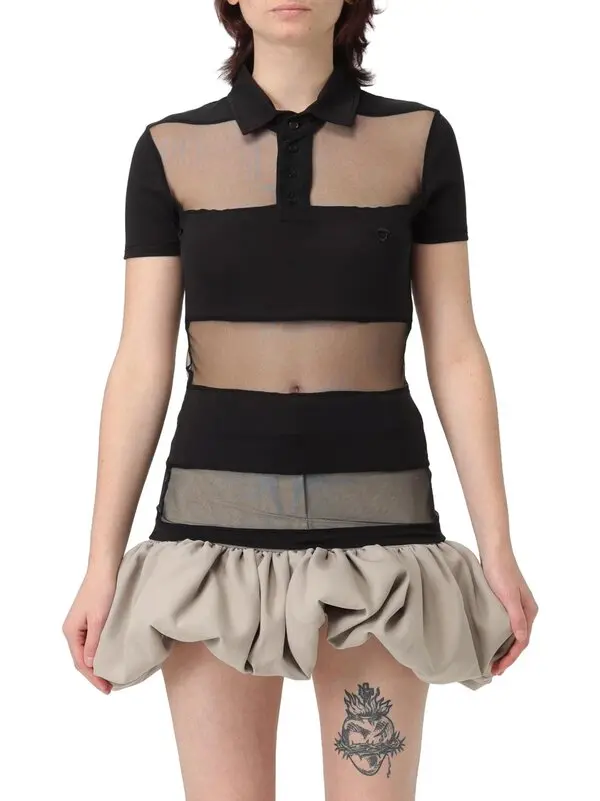 Coperni And Cotton Blend Mesh Polo Shirt - Black