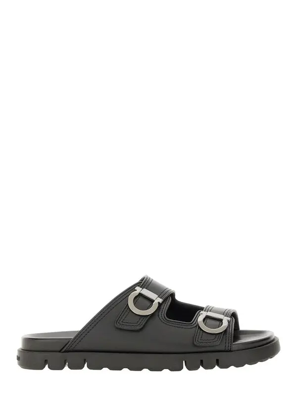 FERRAGAMO Leather Buckled Sandals - Black