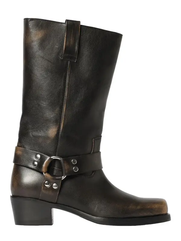 Paris Texas Roxy Western Boots In Aged Leather With Square Toe - Black