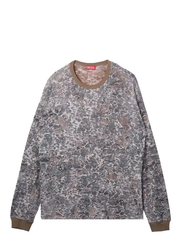 DIESEL Camo Burn Out Print Long-sleeve T-shirt 'beige - Tan