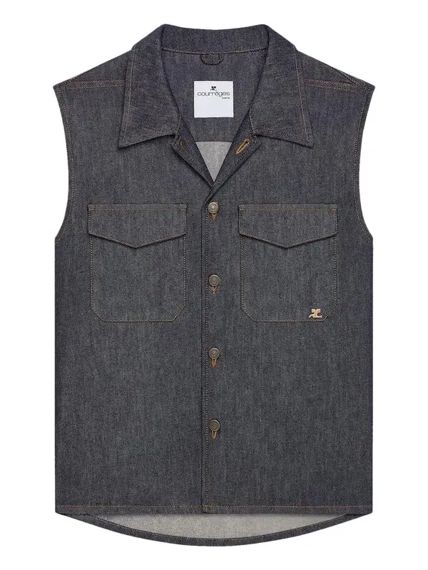COURREGES Utility Denim Sleeveless Shirt - Grey