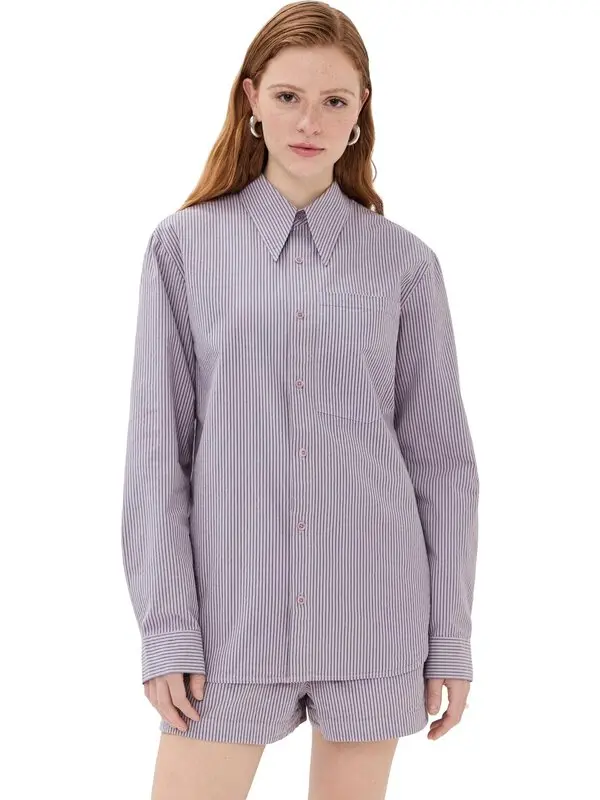 Tibi Garment Dyed Seersucker Classic Shirt - Mauve Multi