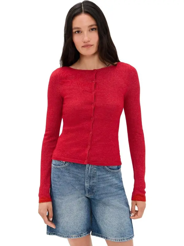 PEACHY DEN Claudine Cardigan - Tomato