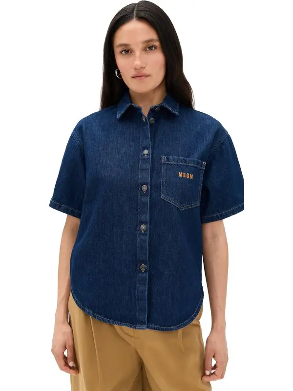 MSGM Denim Collared Shirt - Blue