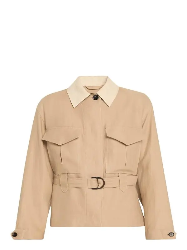 Loro Piana Dillon Belted Antigua Linen Field Jacket - D0rs Quarzite Beige