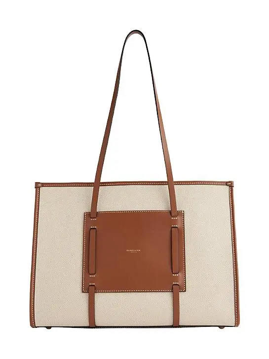 DEMELLIER Capri Leather And Cotton-canvas Tote Bag - Saltpepper/tan W/be F03