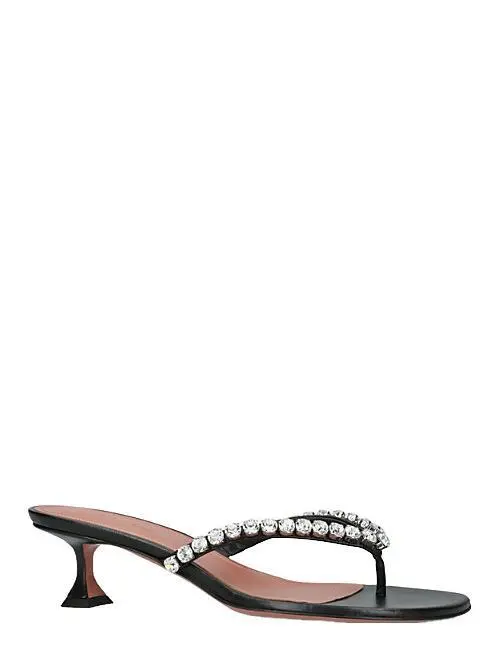 Amina Muaddi Gigi Thong 45 Leather Heeled Sandals - Black