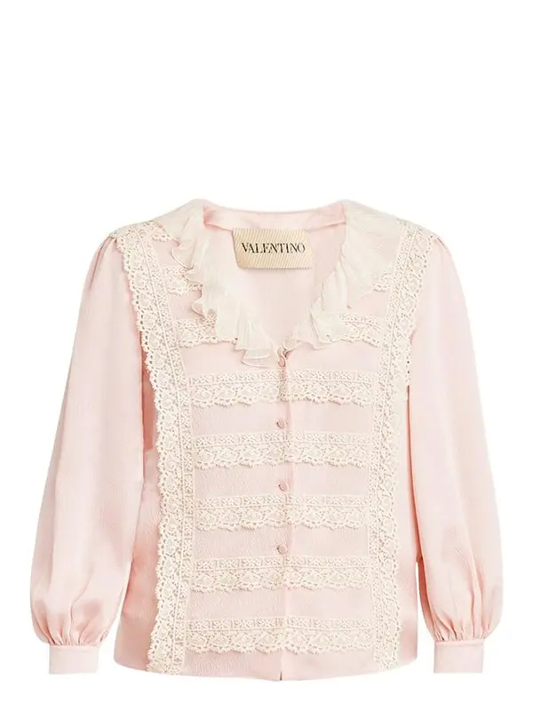 Valentino Garavani Silk Shirt With Lace Trim - Lt Pink Ivory