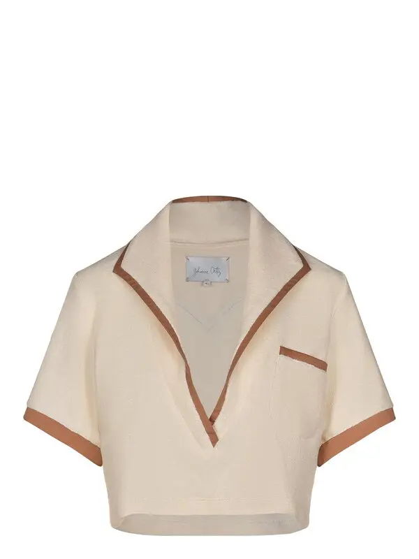 Johanna Ortiz Misty Hem Cropped Cotton-terry Shirt - Nude
