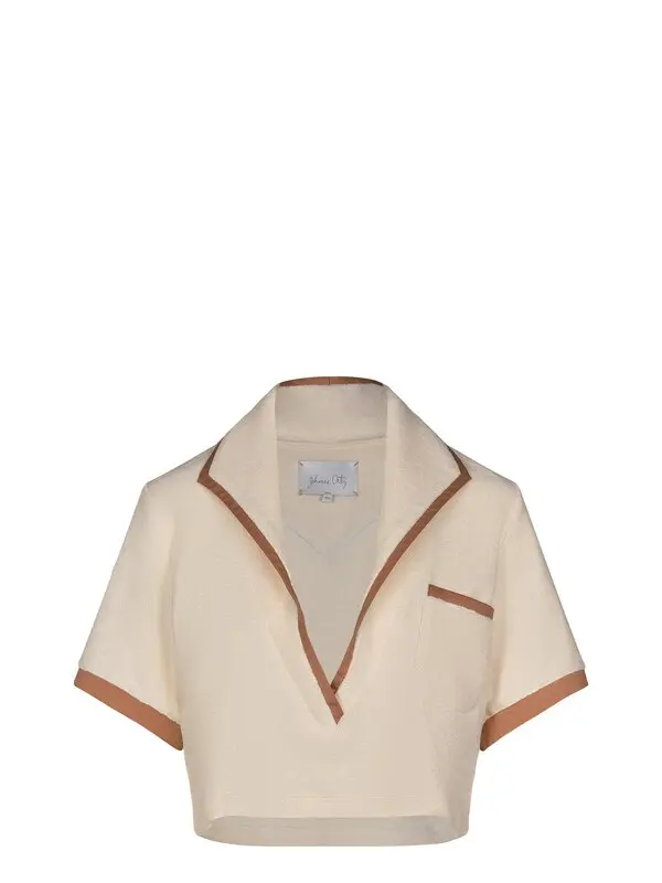 Johanna Ortiz Misty Hem Cropped Cotton-terry Shirt - Nude