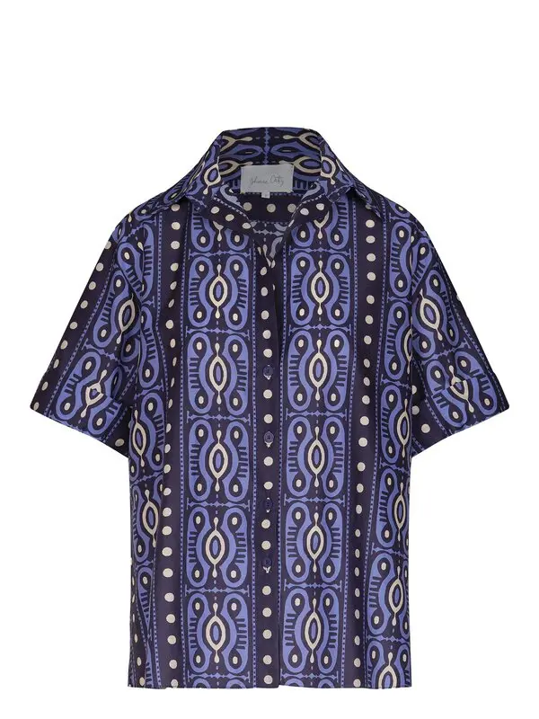 Johanna Ortiz Salty Promises Cotton Poplin Shirt - Navy