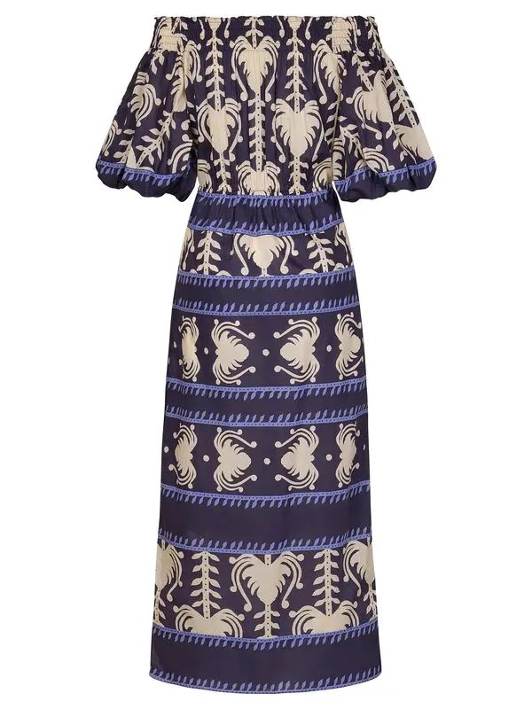 Johanna Ortiz Harbor Hues Off-the-shoulder Cotton Maxi Dress - Navy