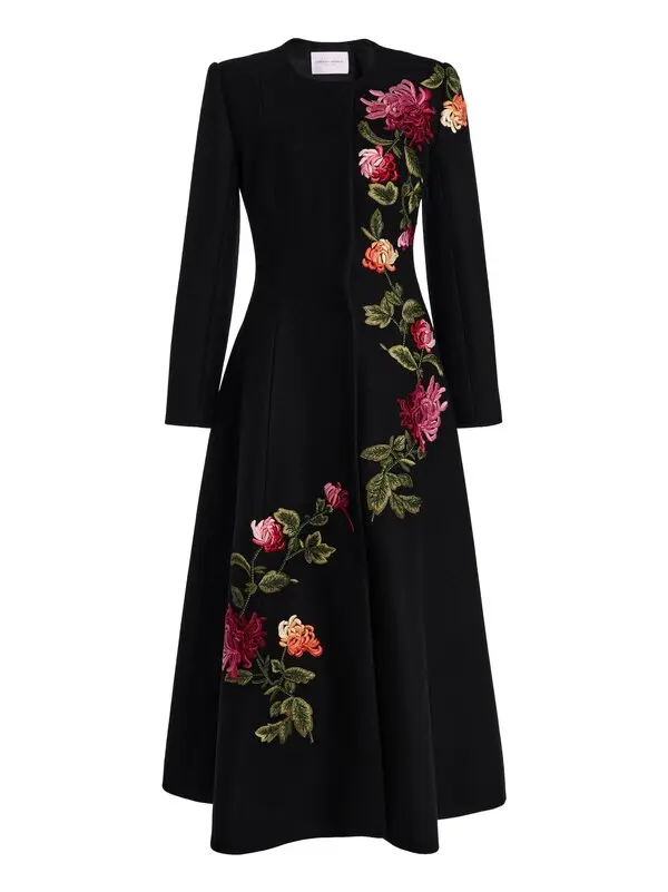Carolina Herrera Embroidered Wool Coat - Black