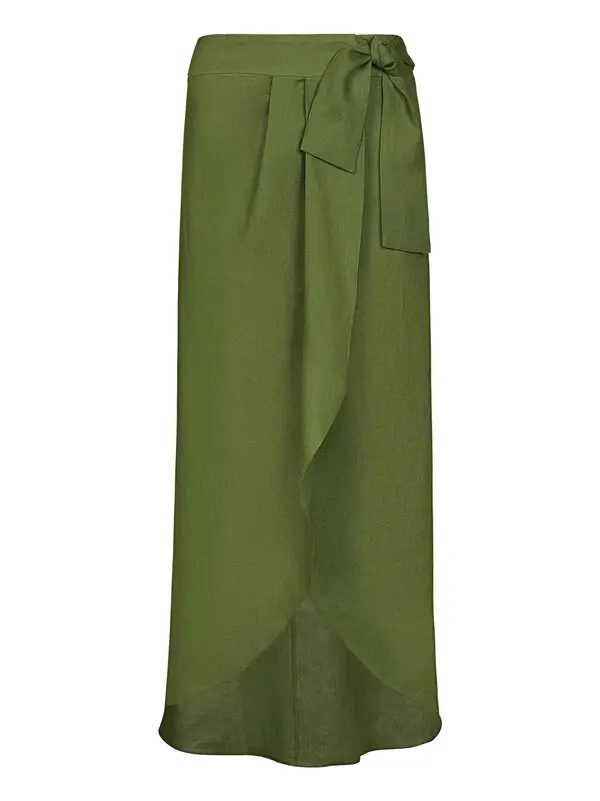 Johanna Ortiz Safari Wrap-front Linen Maxi Skirt - Green