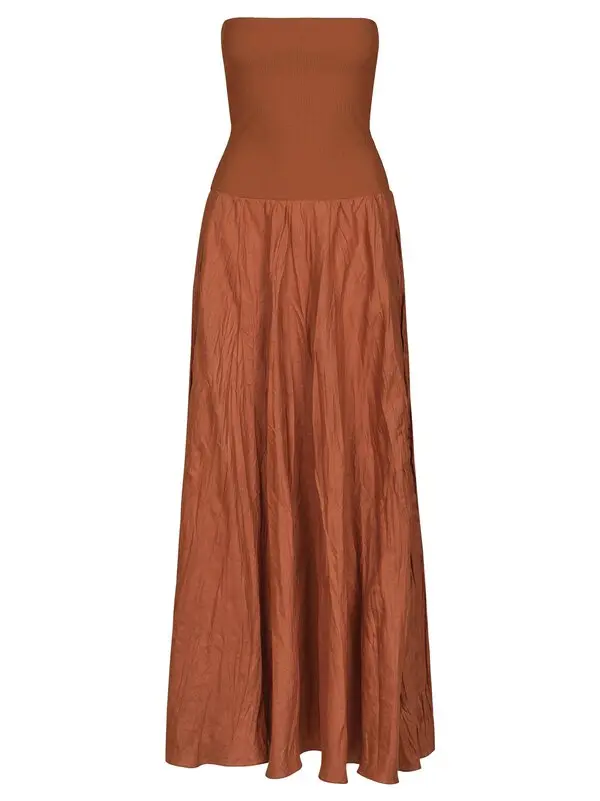 Johanna Ortiz Convertible Linen-blend Maxi Dress - Brown