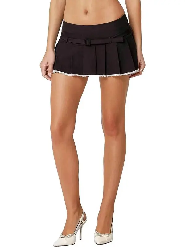 EDIKTED Lace Trim Pleated Skort - Black