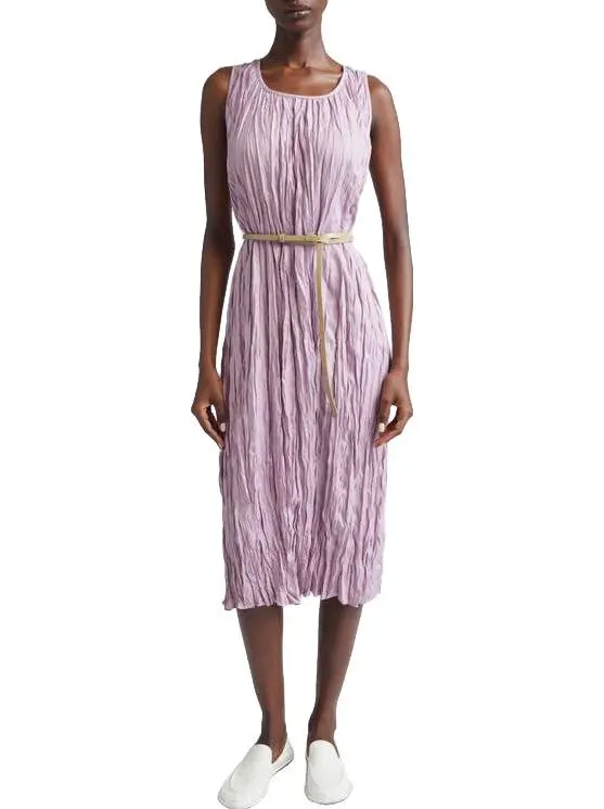 Lafayette 148 New York Plissé Sleeveless Belted Midi Dress - Lavender Tint Melange