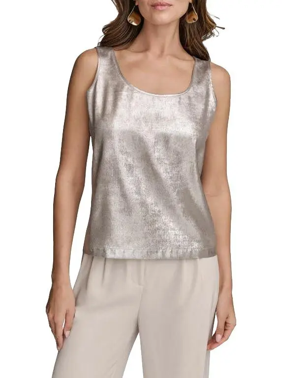 Donna Karan New York Novelty Sleeve Scoop Neck Tank - Sand Multi