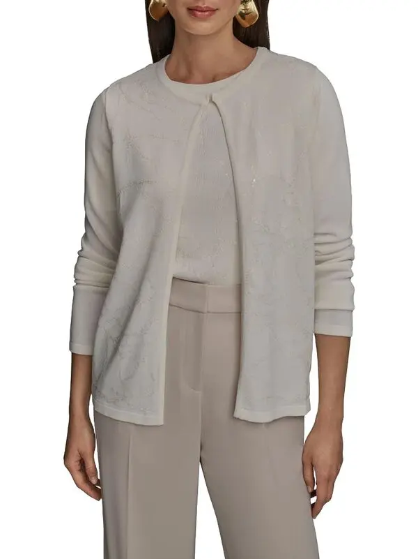 Donna Karan New York Sequin Patterned Cardigan - Cream