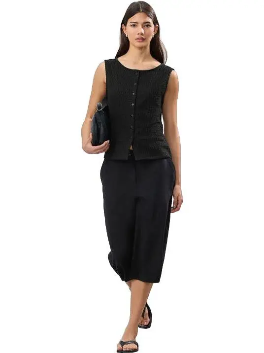NEXT Textured Sleeveless Button-up Top - Black