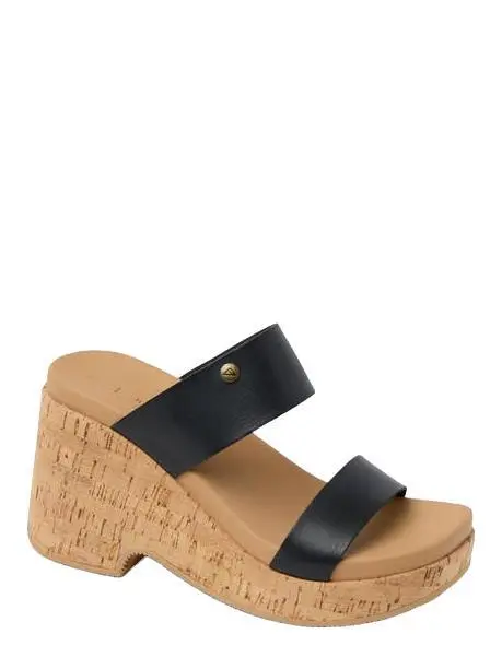 Reef Sunset Ibiza Platform Slide Sandal - Black/ Tan