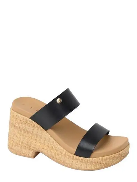 Reef Sunset Ibiza Platform Slide Sandal - Black/raffia
